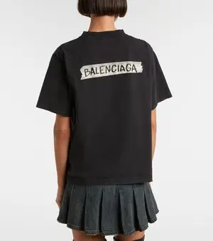 Balenciaga Logo Distressed Cotton Jersey T-shirt - Black