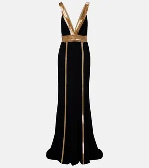 Costarellos Embellished Crêpe Gown - Black