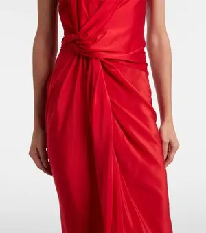 Victoria Beckham Gathe Silk-trimmed Jersey Maxi Dress - Red