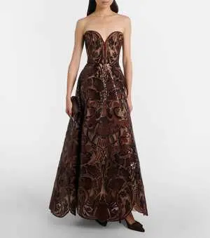 Elie Saab Floral Sequined Strapless Gown