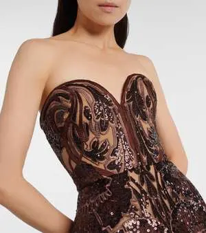 Elie Saab Floral Sequined Strapless Gown