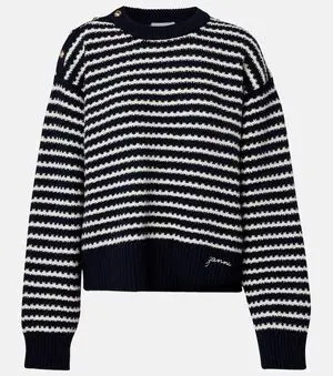 GANNI Striped Wool And Cotton Sweater - Black