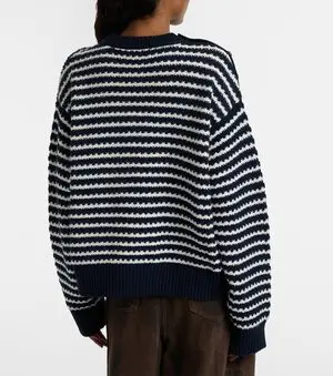 GANNI Striped Wool And Cotton Sweater - Black