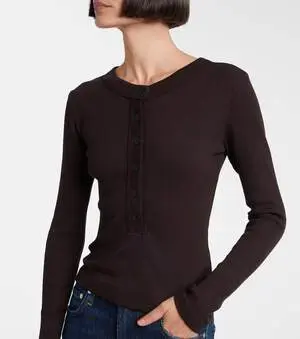 Citizens Of Humanity Varra Ribbed-knit Henley Shirt - Brown
