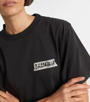 Balenciaga Logo Distressed Cotton Jersey T-shirt