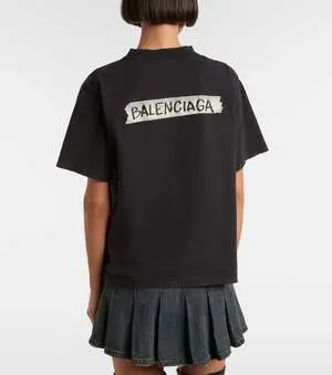 Balenciaga Logo Distressed Cotton Jersey T-shirt