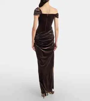 Alex Perry Draped Velvet Gown - Brown