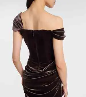 Alex Perry Draped Velvet Gown - Brown