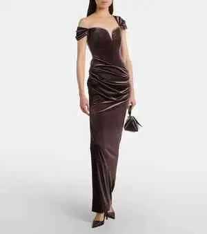 Alex Perry Draped Velvet Gown - Brown
