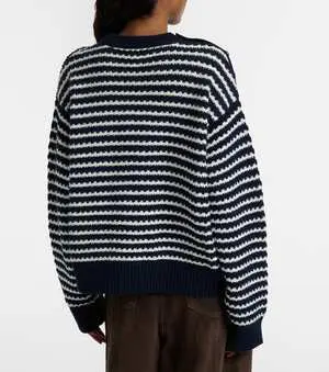 GANNI Striped Wool And Cotton Crewneck Sweater