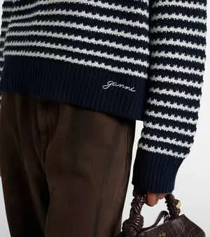 GANNI Striped Wool And Cotton Crewneck Sweater