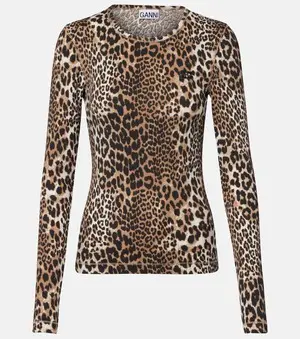 GANNI Leopard-print Cotton-blend Top