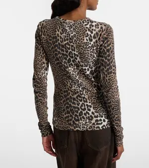 GANNI Leopard-print Cotton-blend Top