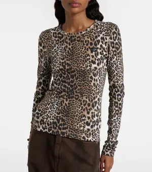GANNI Leopard-print Cotton-blend Top