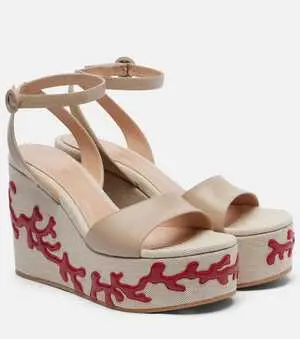 GIANVITO ROSSI Malia Leather Wedge Espadrilles - Beige