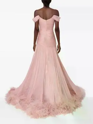 IRIS SERBAN Petal Off-shoulder Feathered Maxi Dress - Pink