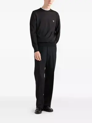 Prada Logo-embroidered Crew-neck Sweater - Black