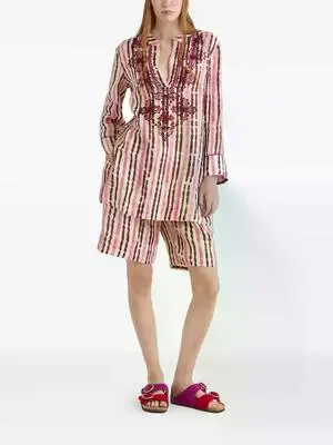 Tagliatore Striped Embroidered Linen Jacket