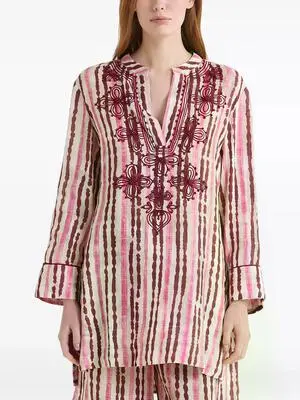 Tagliatore Striped Embroidered Linen Jacket