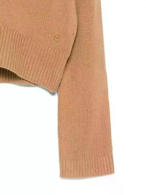 GANNI V-neck Logo Knitwear - Brown