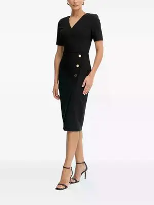 Guess Button Detailed V-neck Midi Dress