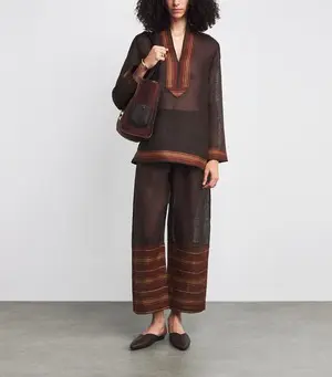 Tory Burch Linen Striped Tunic - Brown