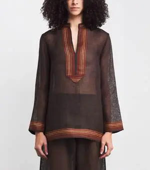 Tory Burch Linen Striped Tunic - Brown