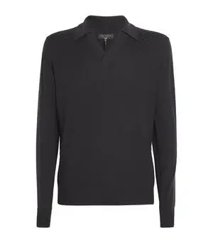 Rag & Bone Wool Johnny Collar Polo Shirt - Black