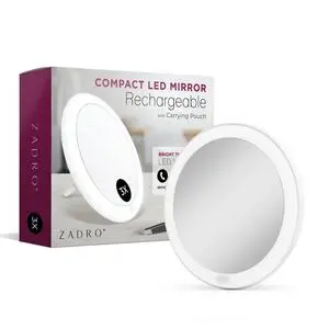 ZADRO Rechargeable Lighted Compact Mirror With 3x Magnification - White