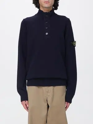 Stone Island Virgin Wool Turtleneck Jumper With Compass Logo Patch - Blue