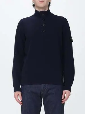 Stone Island Virgin Wool Turtleneck Jumper With Compass Logo Patch - Blue