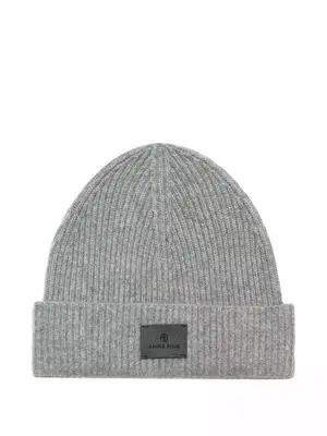 ANINE BING Carley Ribbed Knit Beanie With Logo Patch - Grey