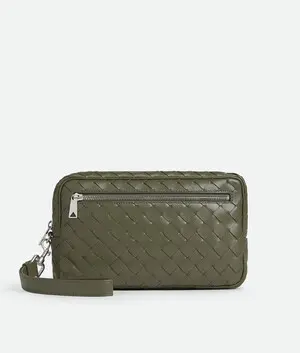 BOTTEGA  VENETA Intrecciato Calfskin Pouch With Wristlet - Crocodile