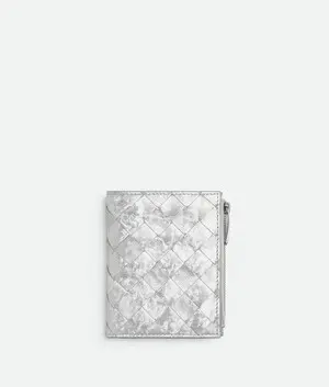 BOTTEGA  VENETA Intrecciato Small Bi-fold Wallet - Silver
