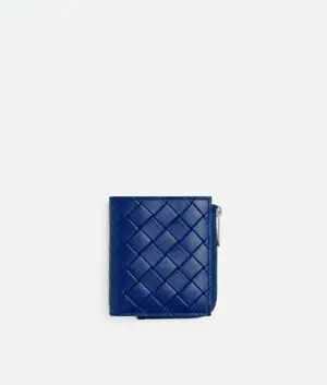 BOTTEGA  VENETA Intrecciato Stamp Bi-fold Wallet - Blue Royal