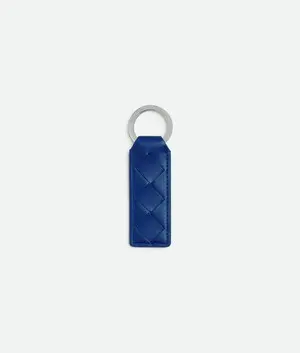 BOTTEGA  VENETA Bottega Veneta Intrecciato Calfskin Leather Key Ring - Blue Royal