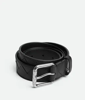 Bottega Veneta Intrecciato Calfskin Leather Belt - Black