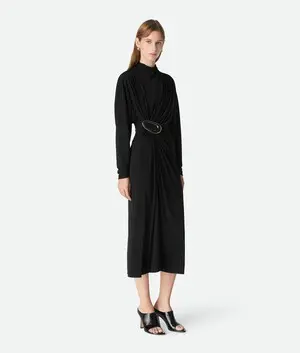Bottega Veneta Crepe Viscose Jersey Midi Dress - Black