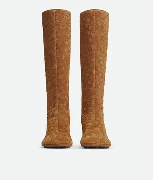 Bottega Veneta Intrecciato Suede Knee-high Boots - Caramel
