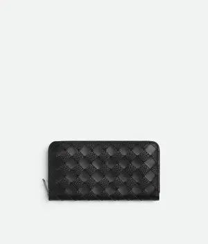 Bottega Veneta Intrecciato Zip Around Wallet - Black