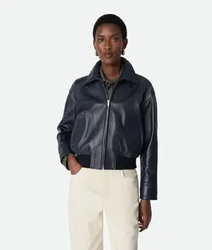 Bottega Veneta Leather Blouson - Navy