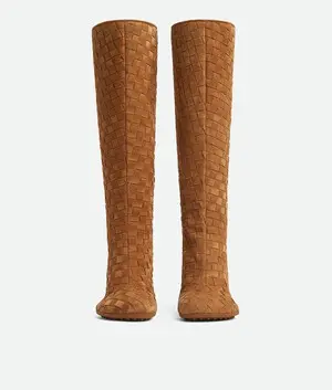 Bottega Veneta Intrecciato Suede Knee-high Boots - Caramel