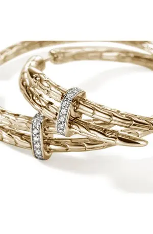 John Hardy Spear Hoop Earrings With Diamonds - Gold