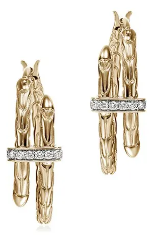 John Hardy Spear Hoop Earrings With Diamonds - Gold