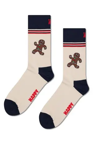 Happy Socks Happy Gingerbread Cotton Blend Crew Socks - Beige