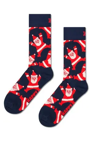 Happy Socks Santa Cotton Blend Crew Socks - Navy