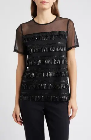 Anne Klein Sequin Fringe Illusion Top