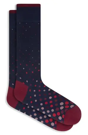 Bugatchi Gradient Dot Mercerized Cotton Blend Dress Socks Bordeaux