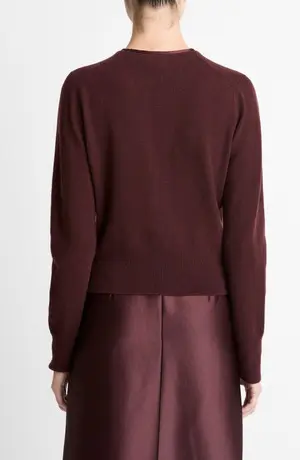Vince Satin Button Wool & Cashmere Blend V-neck Cardigan - Oxblood