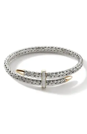 John Hardy Spear Flex Cuff With Diamonds - Sterling Silver/yellow Gold